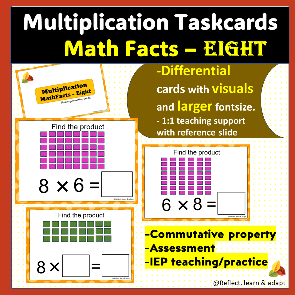 Multiplication Facts Eight- Adaptive Taskcards | Made By Teachers