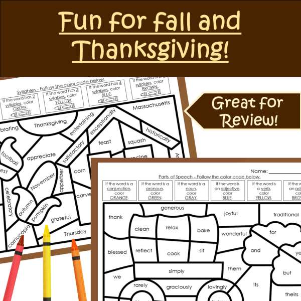 Thanksgiving & Fall Grammar Skills Review Color by Code Activities ...