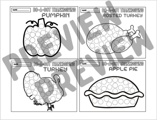 Do-a-Dot Thanksgiving Worksheets, Preschool - Fine Motor Skills - Pre-K ...