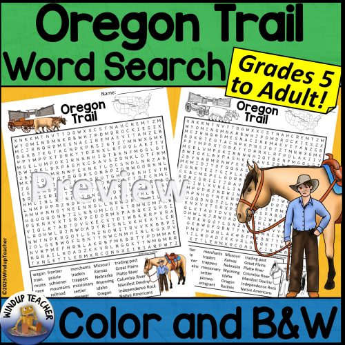 Oregon Trail Word Search Activity Printable Hard for Grades 5 to Adult ...