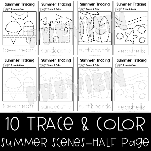 Summer Tracing Worksheets Summer Tracing Mats Summer Trace & Color ...