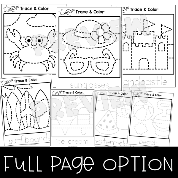 Summer Tracing Worksheets Summer Tracing Mats Summer Trace & Color ...