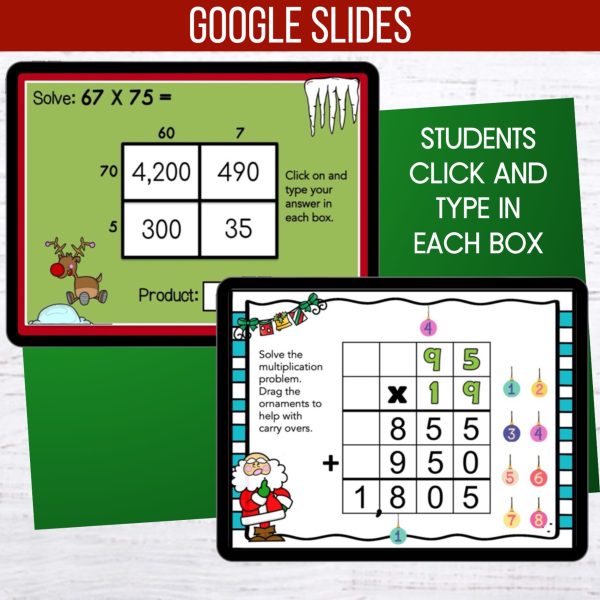 Christmas 2 Digit by 2 Digit Multiplication Area Model and Standard ...
