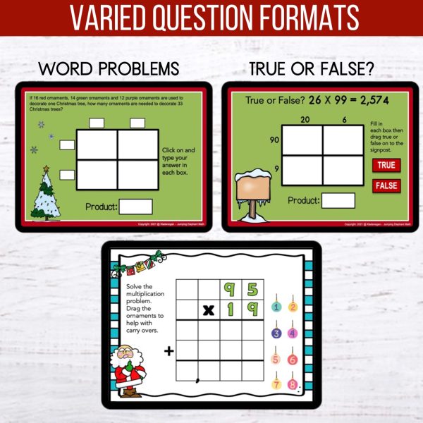 Christmas 2 Digit by 2 Digit Multiplication Area Model and Standard ...