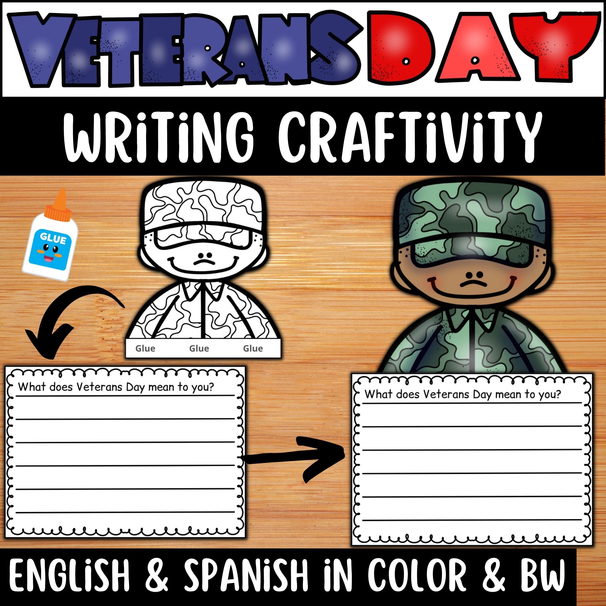 Veterans Day Crafts BUNDLE: Hats & Writing Prompts in English & Spanish ...