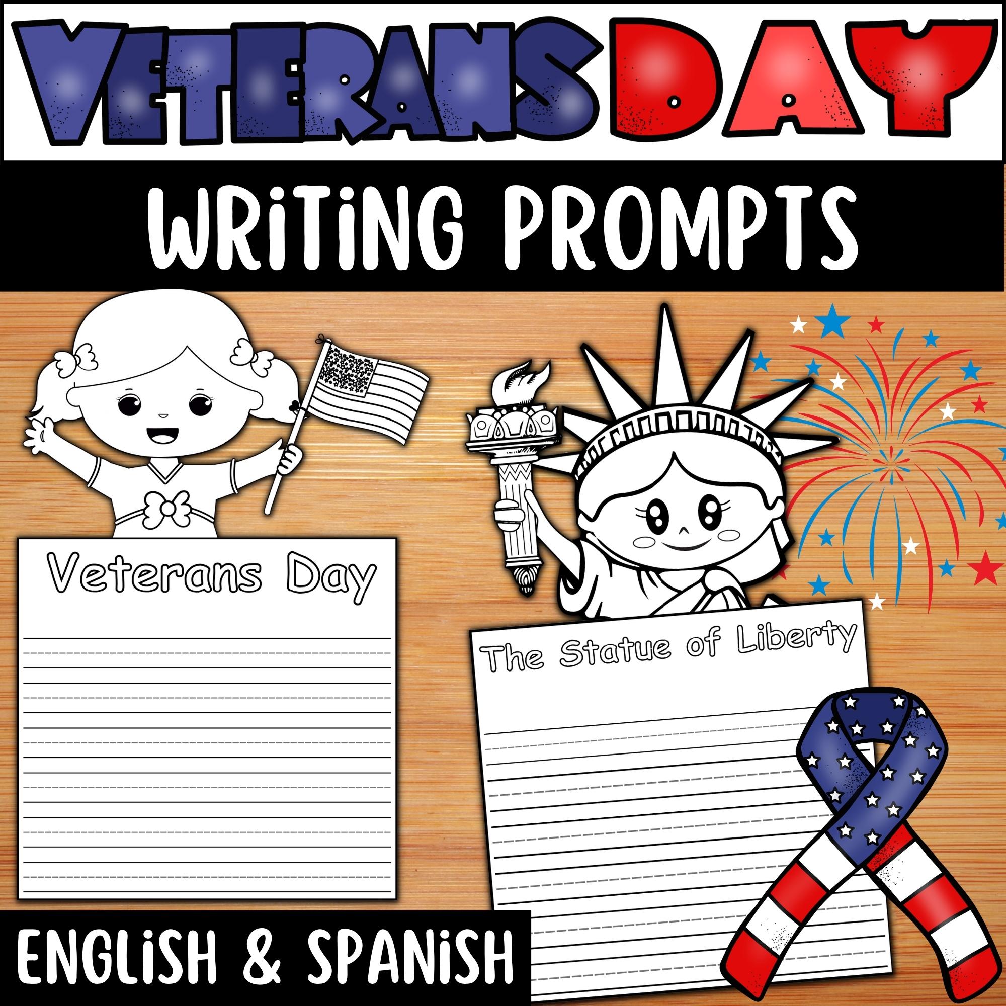 Veterans Day Crafts BUNDLE: Hats & Writing Prompts in English & Spanish ...
