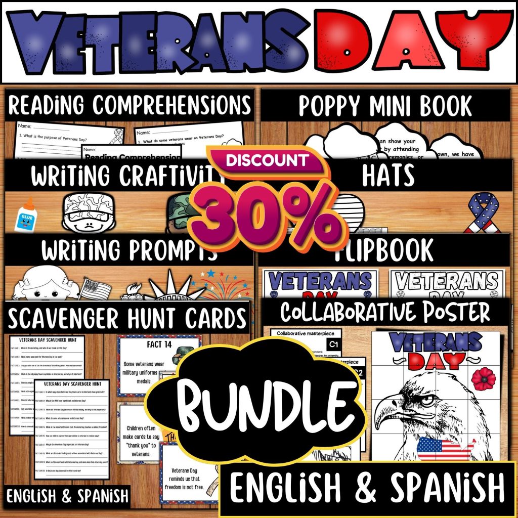 Veterans Day BIG BUNDLE in English & Spanish | Veterans Day Activities ...