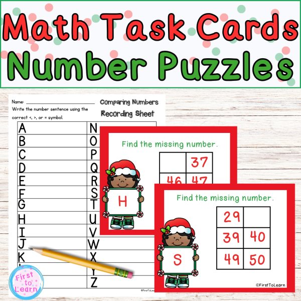 Number Puzzles Task Cards/Scoot First Grade Christmas | Made By Teachers