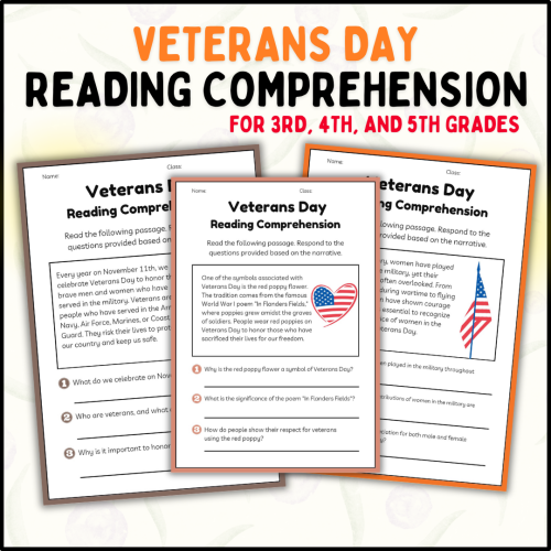 Veterans Day Reading Passages with Comprehension Questions for 3rd, 4th ...