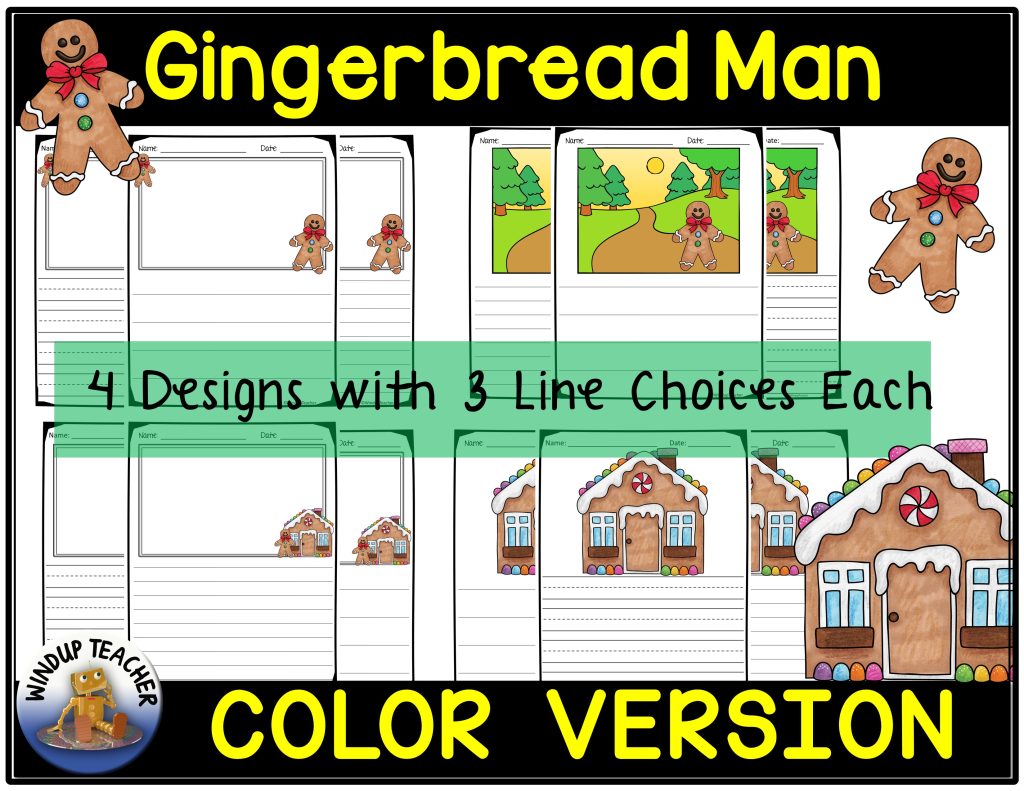 Gingerbread Man Writing Paper with Choice of Lines Draw Color and Write ...