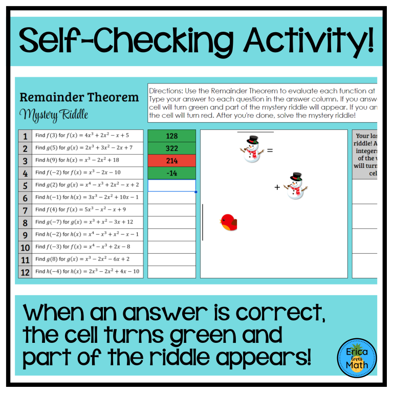 Evaluating Polynomials using Remainder Theorem Digital Mystery Riddle ...