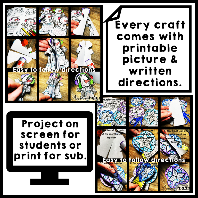 3rd Grade Winter Math Crafts Bundle | December Bulletin Board Craft ...