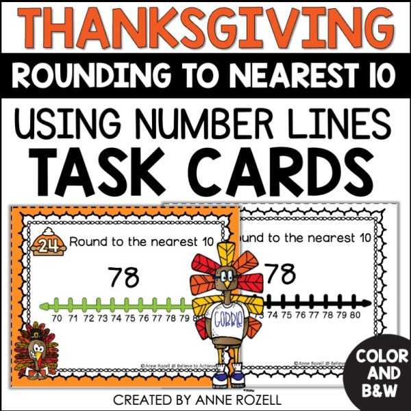 Thanksgiving Rounding to Nearest 10 Using Number Lines Task Cards ...