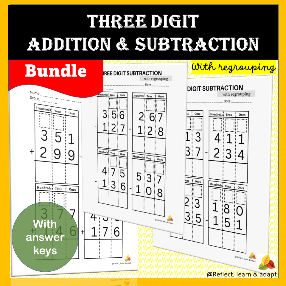 Scaffolded Math Fact Fluency Worksheets - Three Digit Addition ...