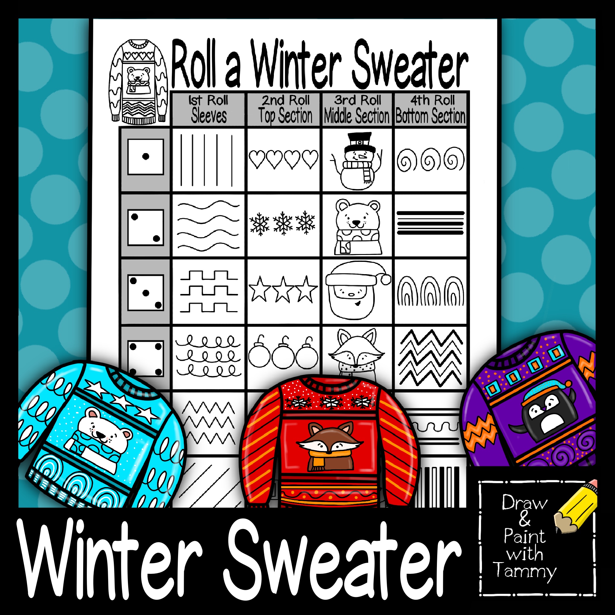 Roll a Winter Sweater Roll and Draw Fun Ugly Sweater Christmas Art Sub ...