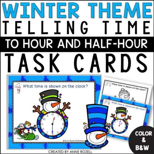 Telling Time to Nearest Hour and Half-hour Task Cards | Winter Theme ...