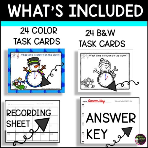 Telling Time to Nearest Hour and Half-hour Task Cards | Winter Theme ...