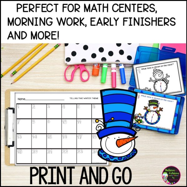 Telling Time to Nearest Hour and Half-hour Task Cards | Winter Theme ...