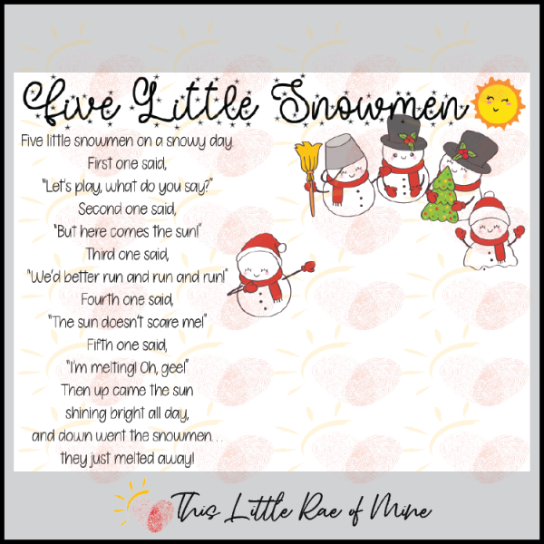 Five Little Snowmen - Christmas - Snow Day - Poem - handprint Art ...
