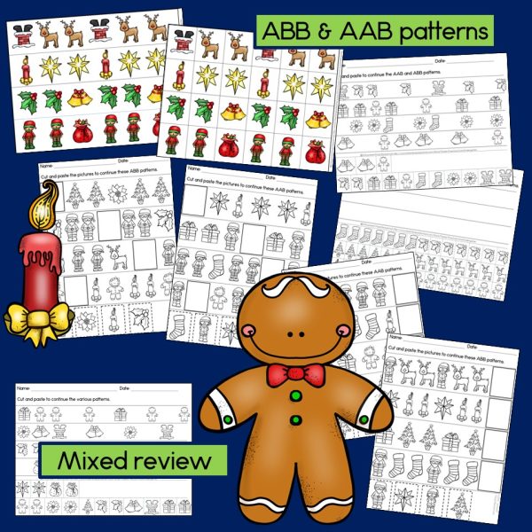 Christmas Patterns Kindergarten Math Center with Patterning Worksheets ...