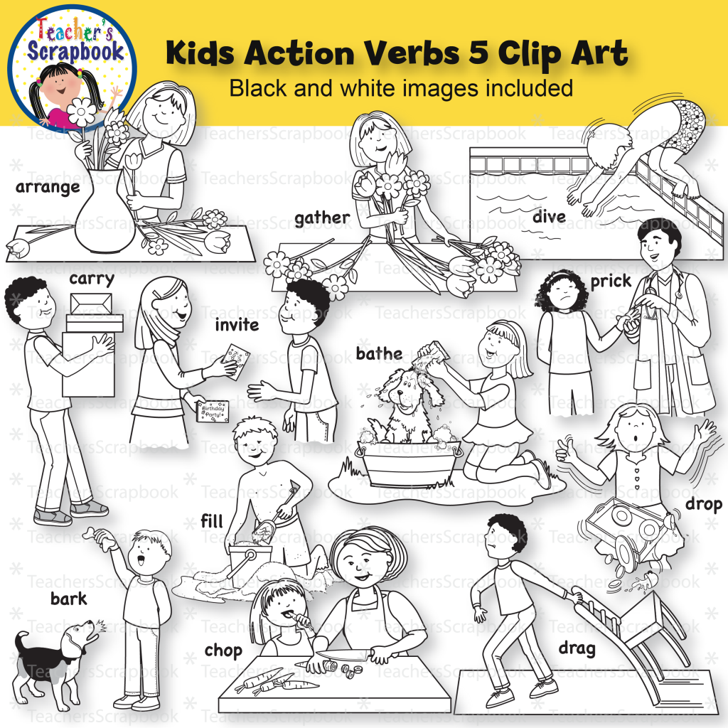 Kids Action Verbs 5 Clip Art - Made By Teachers