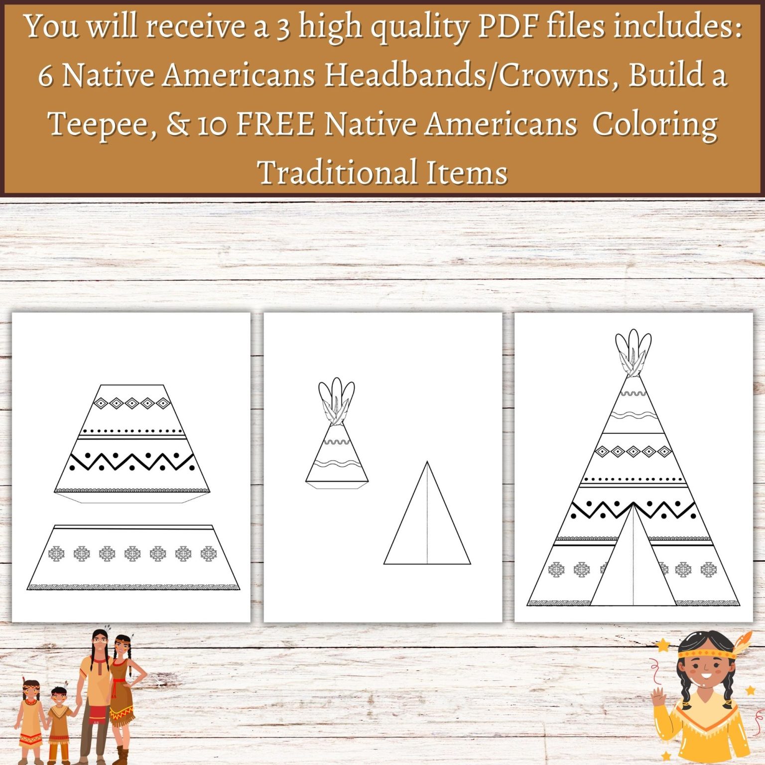 BUNDLE: Native Americans Headband/Crown/Feather, Build a 3D Teepee/Tipi ...
