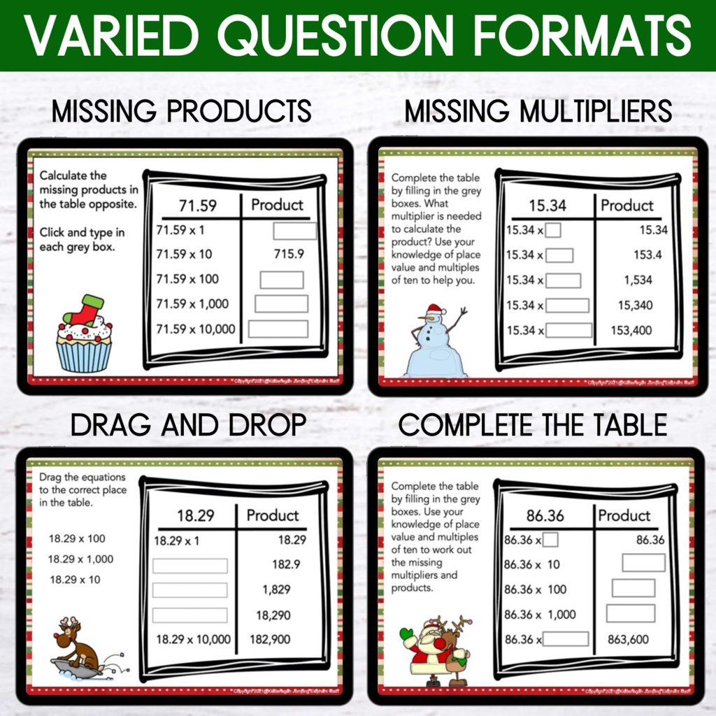 Christmas Multiplying Decimals with Powers of Ten Google Slides and ...