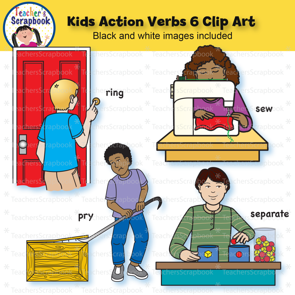 Kids Action Verbs 6 Clip Art - Made By Teachers