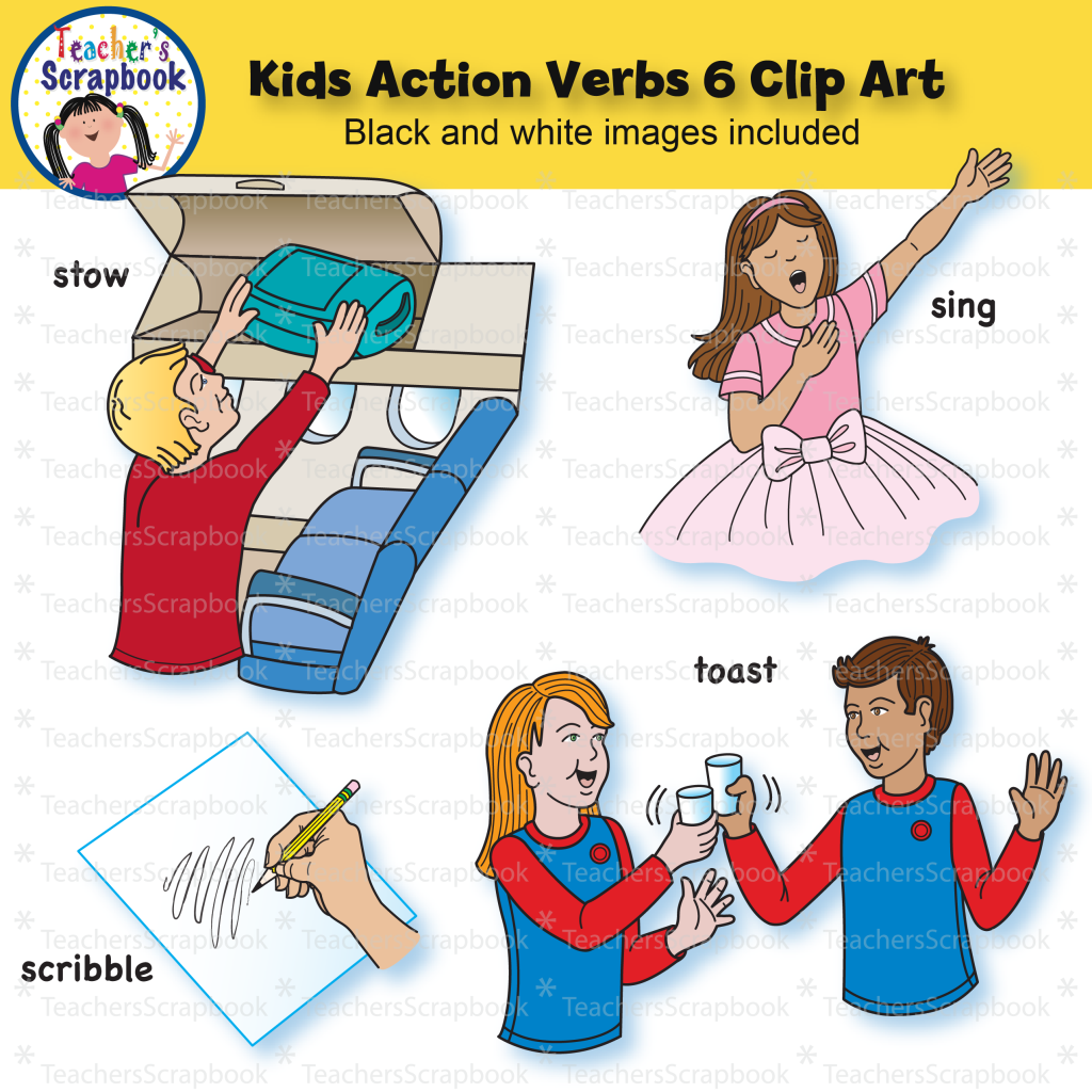 Kids Action Verbs 6 Clip Art - Made By Teachers