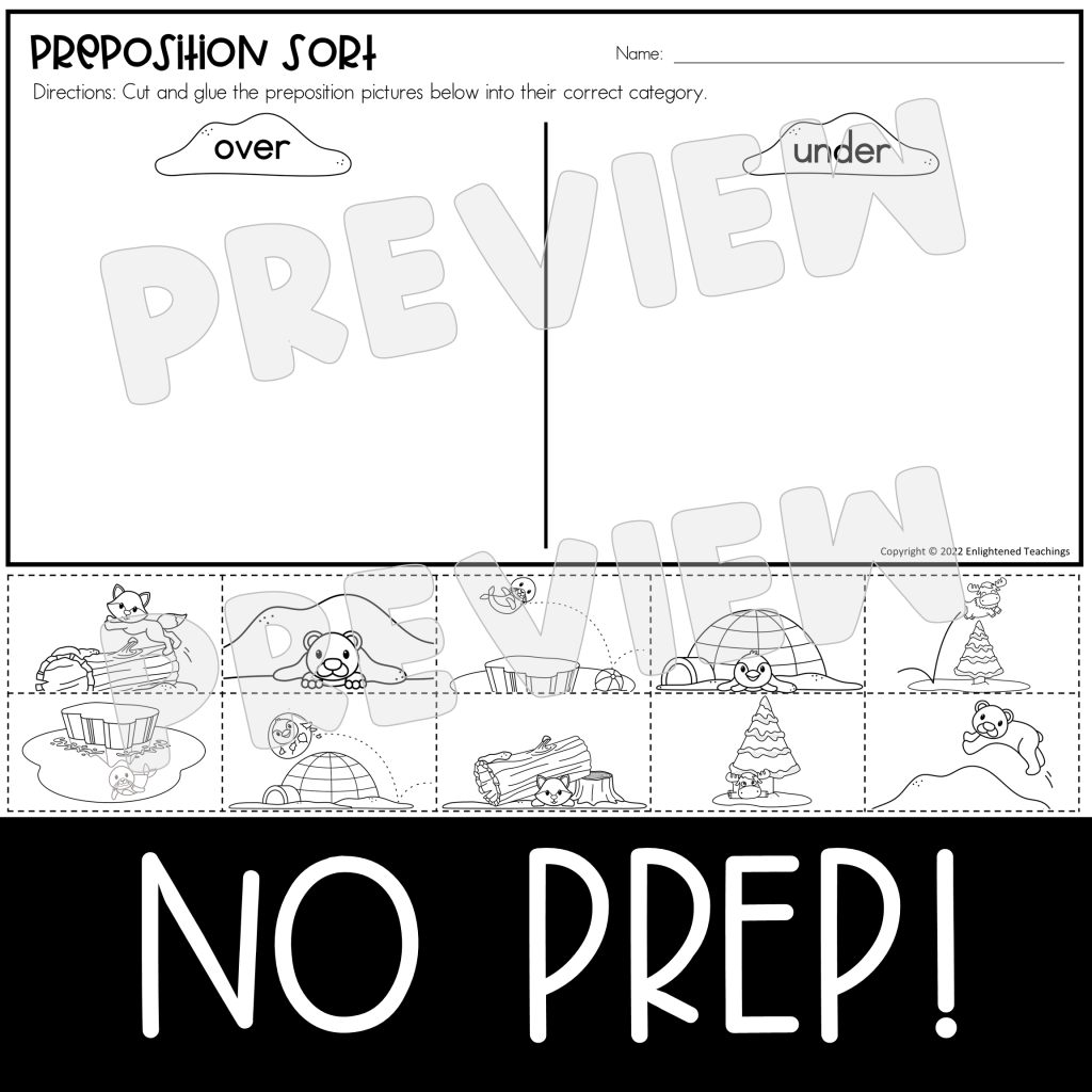 Winter Preposition Worksheets and Activities BUNDLE 2 Winter Positional ...