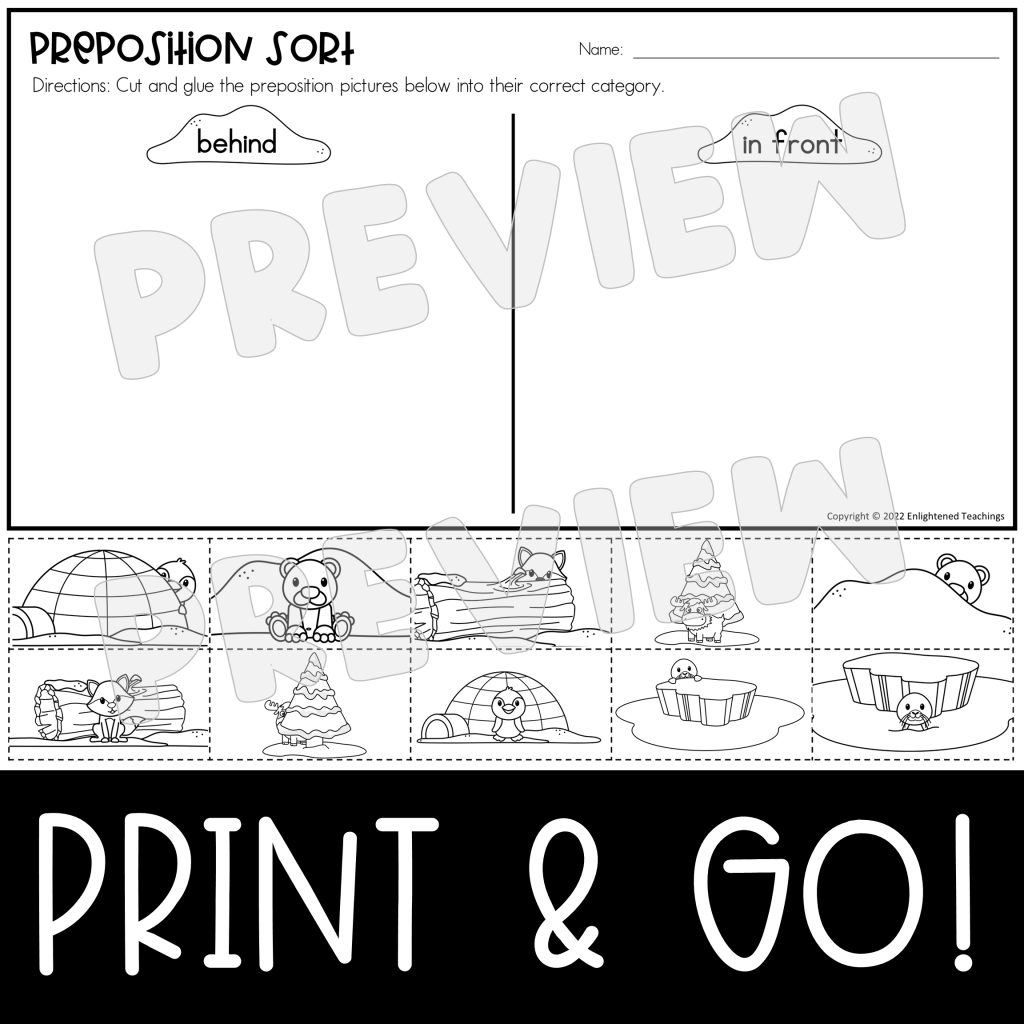 Winter Preposition Worksheets and Activities BUNDLE 2 Winter Positional ...