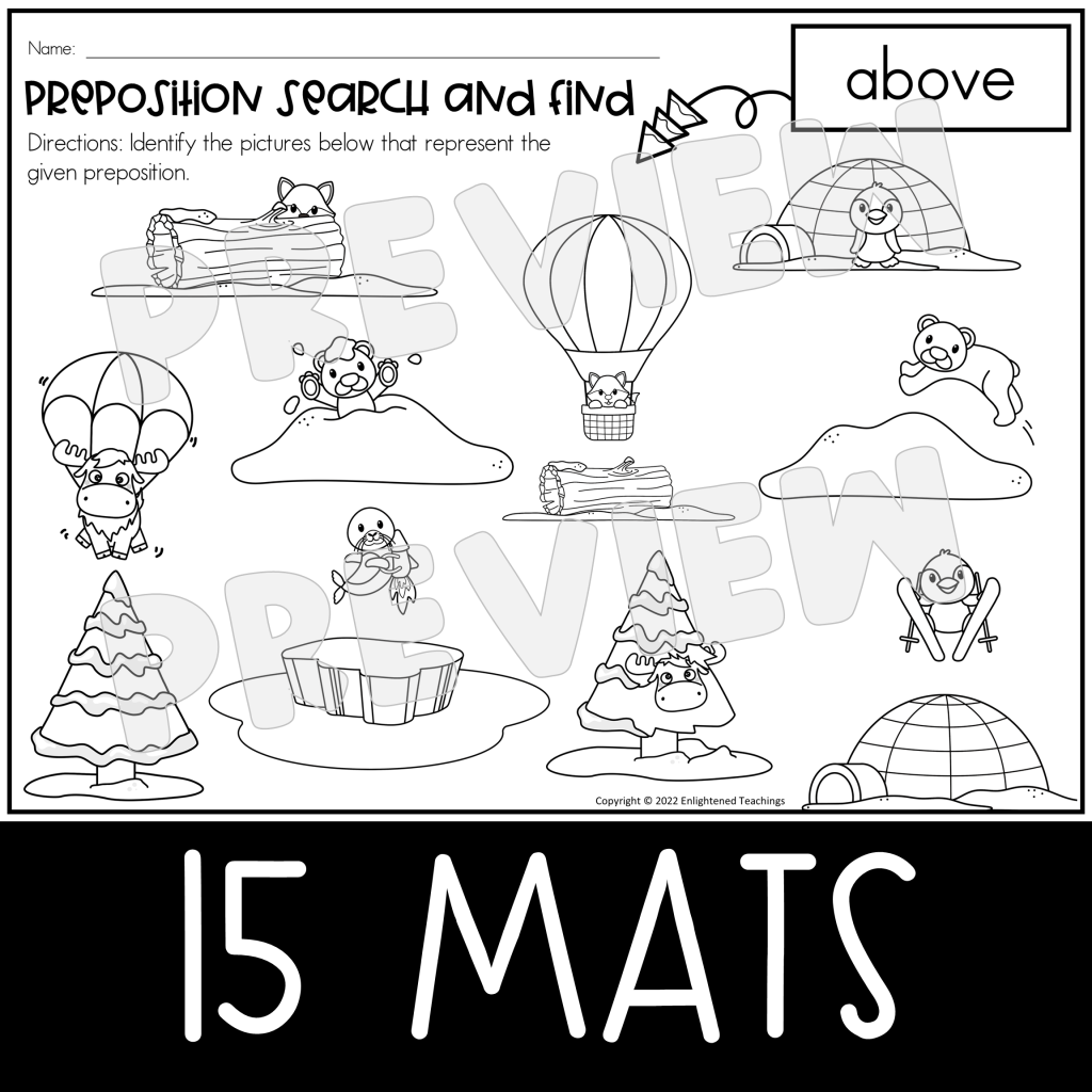 Winter Preposition Worksheets and Activities BUNDLE 2 Winter Positional ...