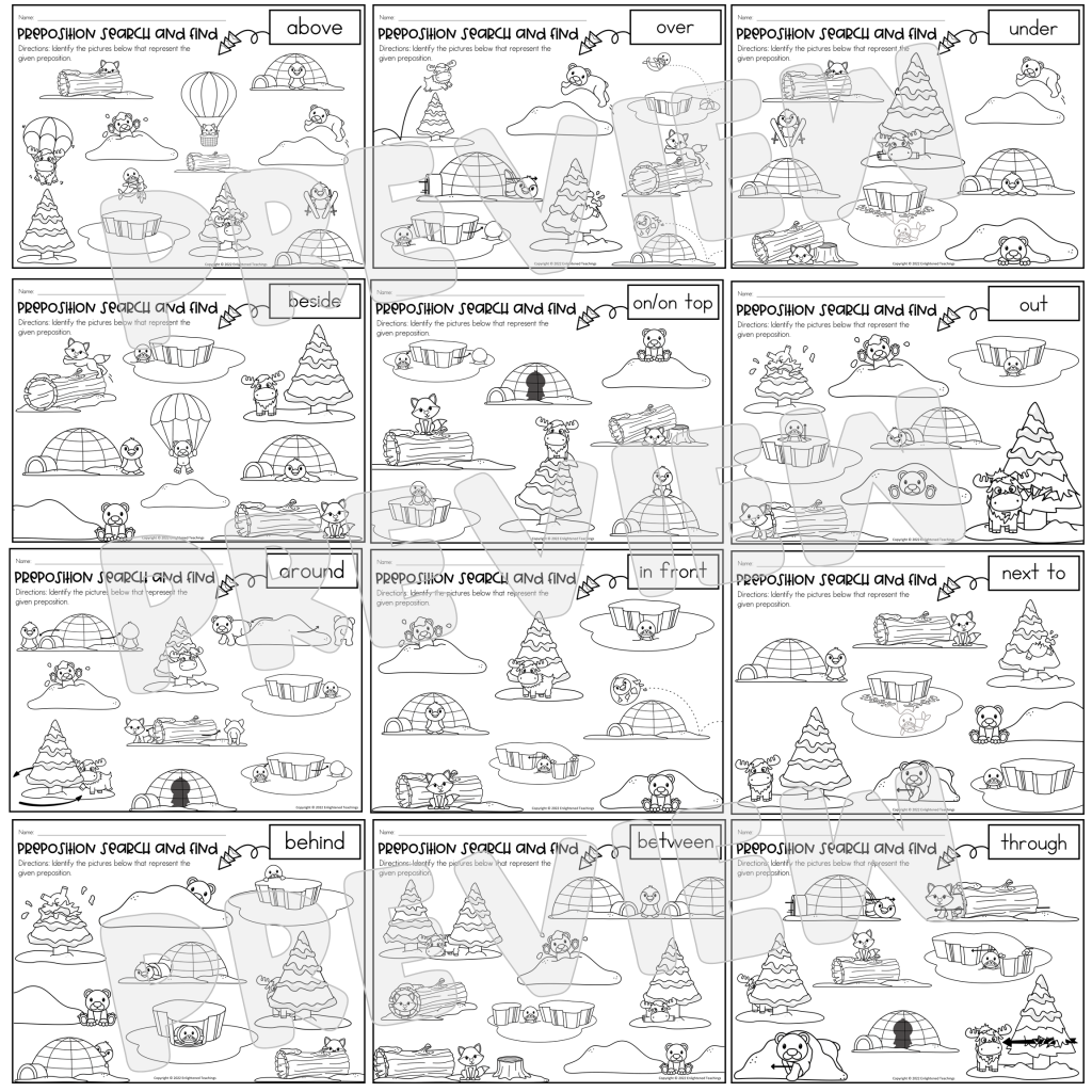 Winter Preposition Worksheets and Activities BUNDLE 2 Winter Positional ...