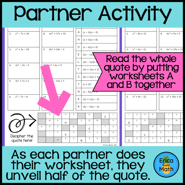 Factoring Trinomials Differentiated Partner Worksheets Quotable | Made ...