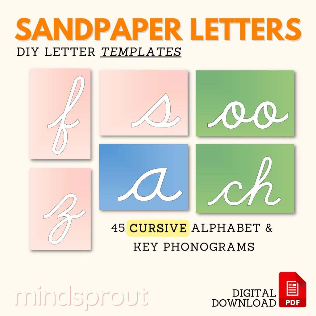 Montessori Sandpaper Letters DIY Template CURSIVE Uppercase Lowercase ...