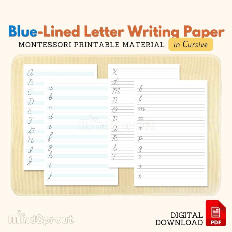 Montessori Blue-Lined CURSIVE Letter Writing Sheet Tracing Activity ...