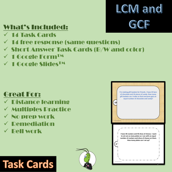 LCM and GCF Word Problems Task Cards | Made By Teachers