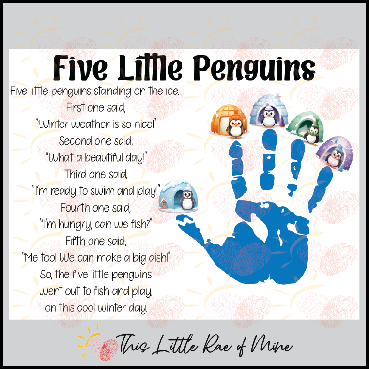 Five Little Penguins - Winter - Poem - handprint Art Keepsake ...