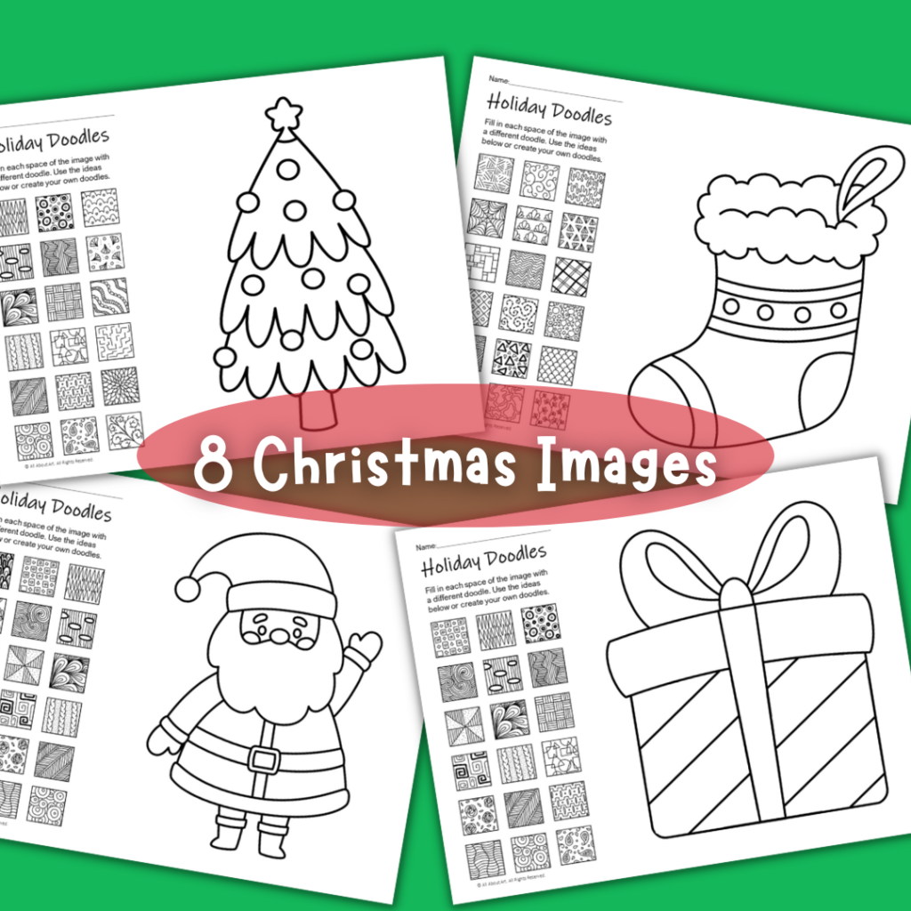 Christmas Doodle Drawing Worksheets - Winter and Holiday Zentangle Art ...
