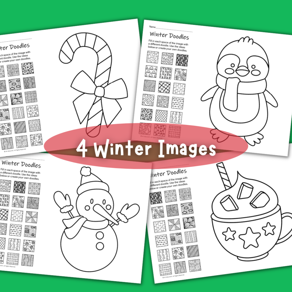 Christmas Doodle Drawing Worksheets - Winter and Holiday Zentangle Art ...