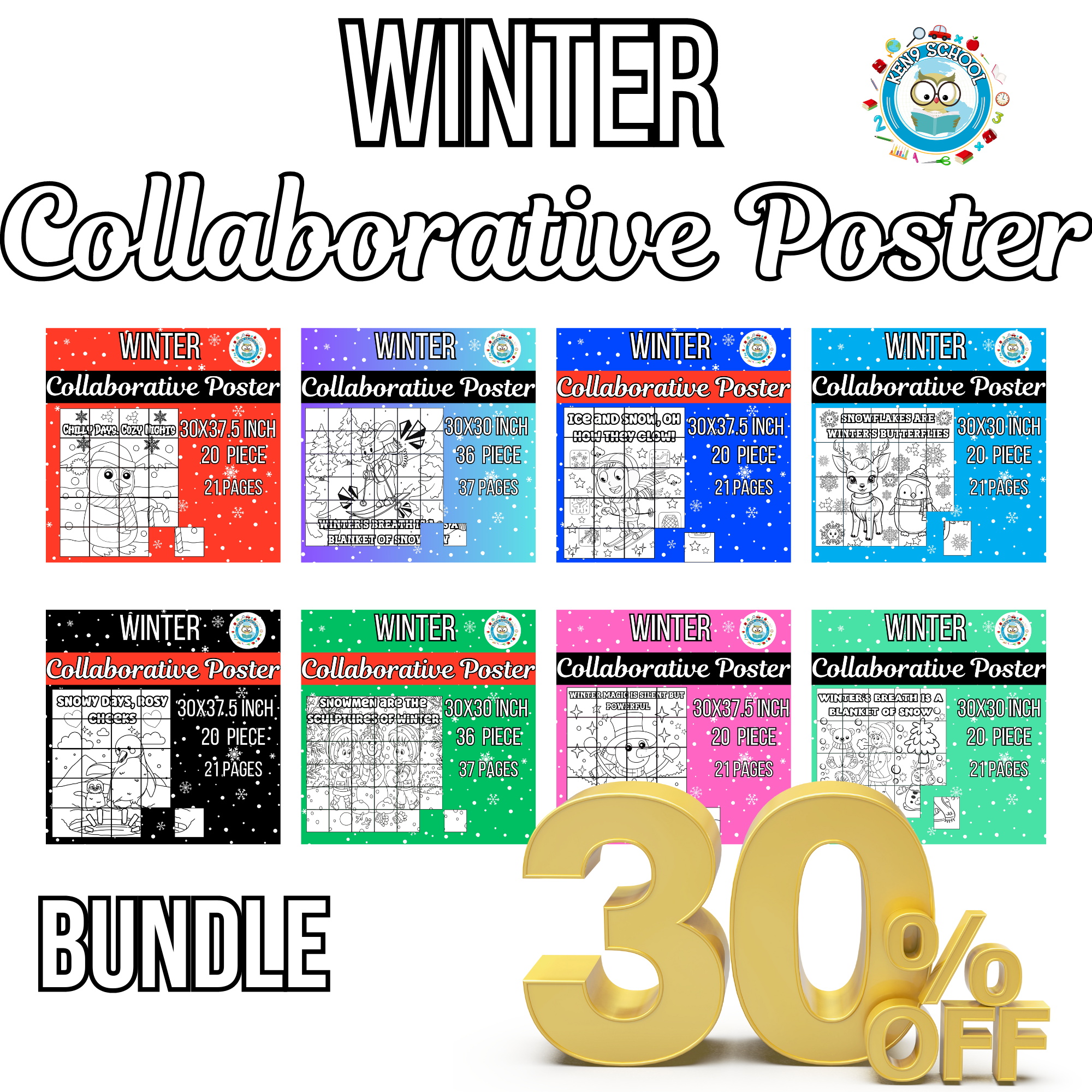 Winter Collaborative Posters Art Coloring Pages Bundle :8 Resources ...