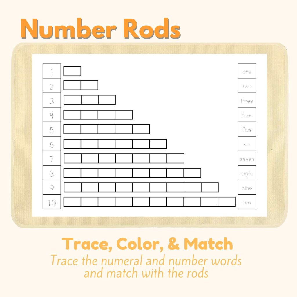 Number Rods Montessori Math Material Extension Activity Matching Cards ...