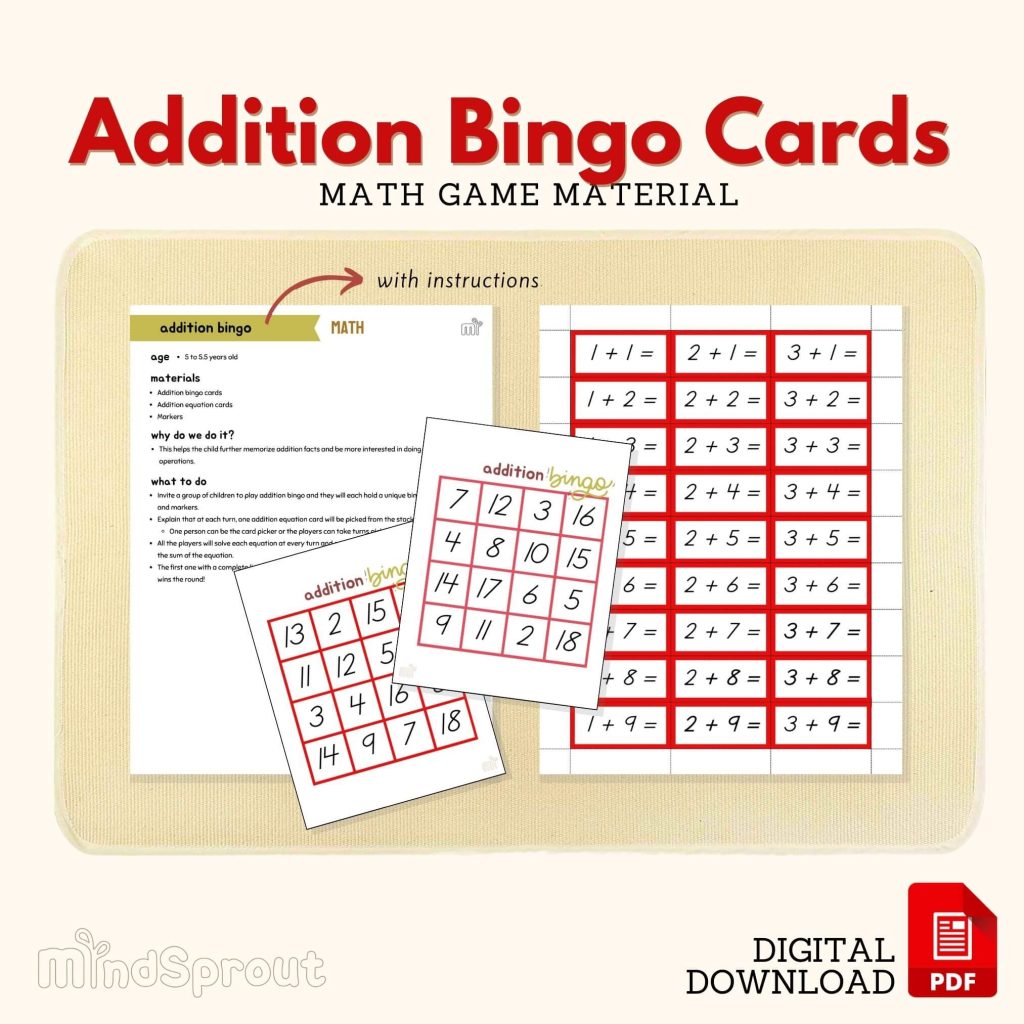Addition Bingo Cards Subtraction Operations Equation Montessori Math ...