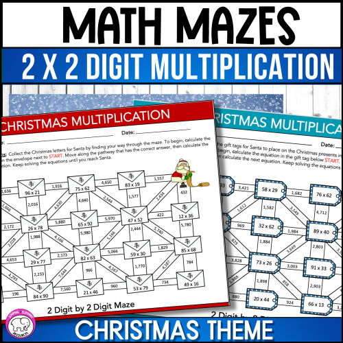 Christmas 2 Digit by 2 Digit Multiplication Math Maze Activities | Made ...