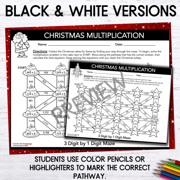 Christmas 3 Digit by 1 Digit Multiplication Math Maze Activties - Made ...