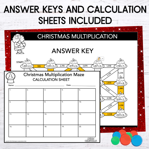 Christmas 3 Digit by 1 Digit Multiplication Math Maze Activties - Made ...