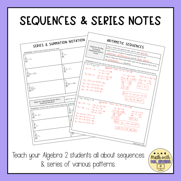 Sequences and Series Guided Notes Bundle for Algebra 2 | Made By Teachers