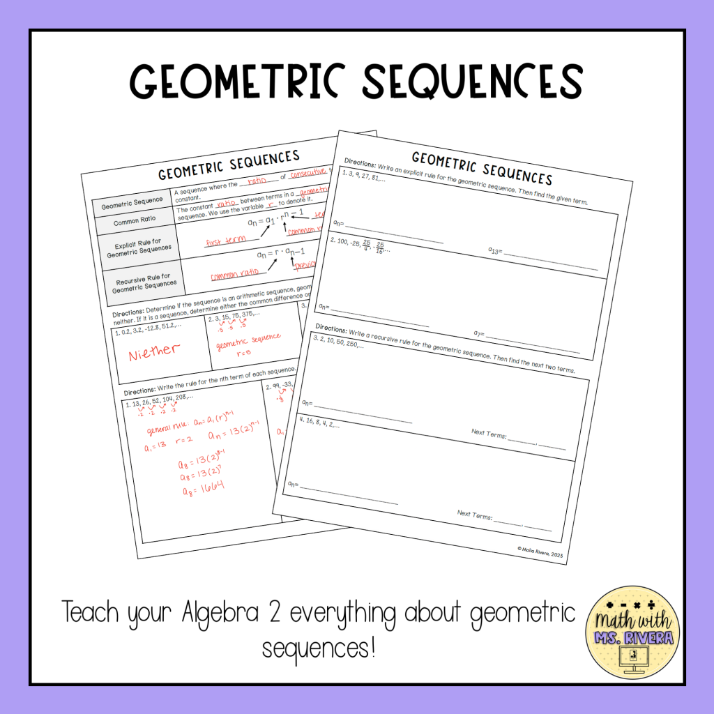 Geometric Sequences Guided Notes for Algebra 2 | Made By Teachers