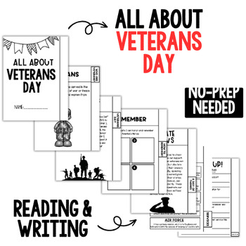 Veterans Day Activities - Reading Writing Flipbook Craft - November ...