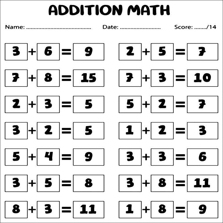 Addition Math with Answer for Kids - Made By Teachers